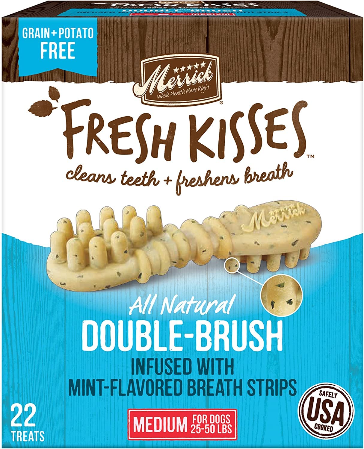 Aurora Pet Variety Pack (2) Merrick Fresh Kisses Double-Brush Medium Dental Dog Treats (1) Coconut + Botanical Oils (1) Mint-Flavored Breath Strips with AuroraPet Wipes