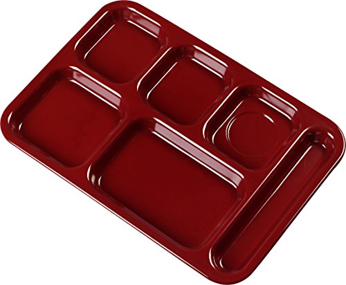 Carlisle FoodService Products Right Hand 6-Compartment Melamine Tray 14.5" x 10" - Dark Cranberry (Pack of 12)