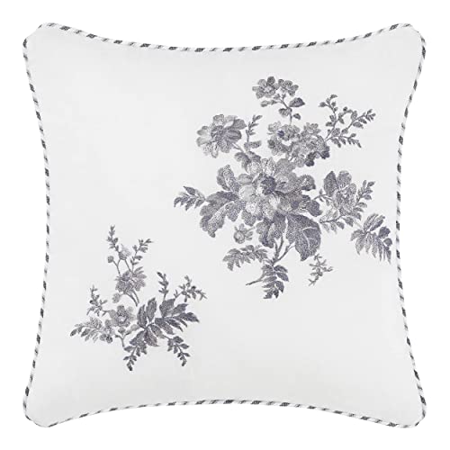 Laura Ashley- King Duvet Cover Set, Reversible Cotton Bedding Set, Includes Matching Sham(s) with Bonus Euro Sham(s) & Throw Pillow Covers (Annalise Floral Grey, King)