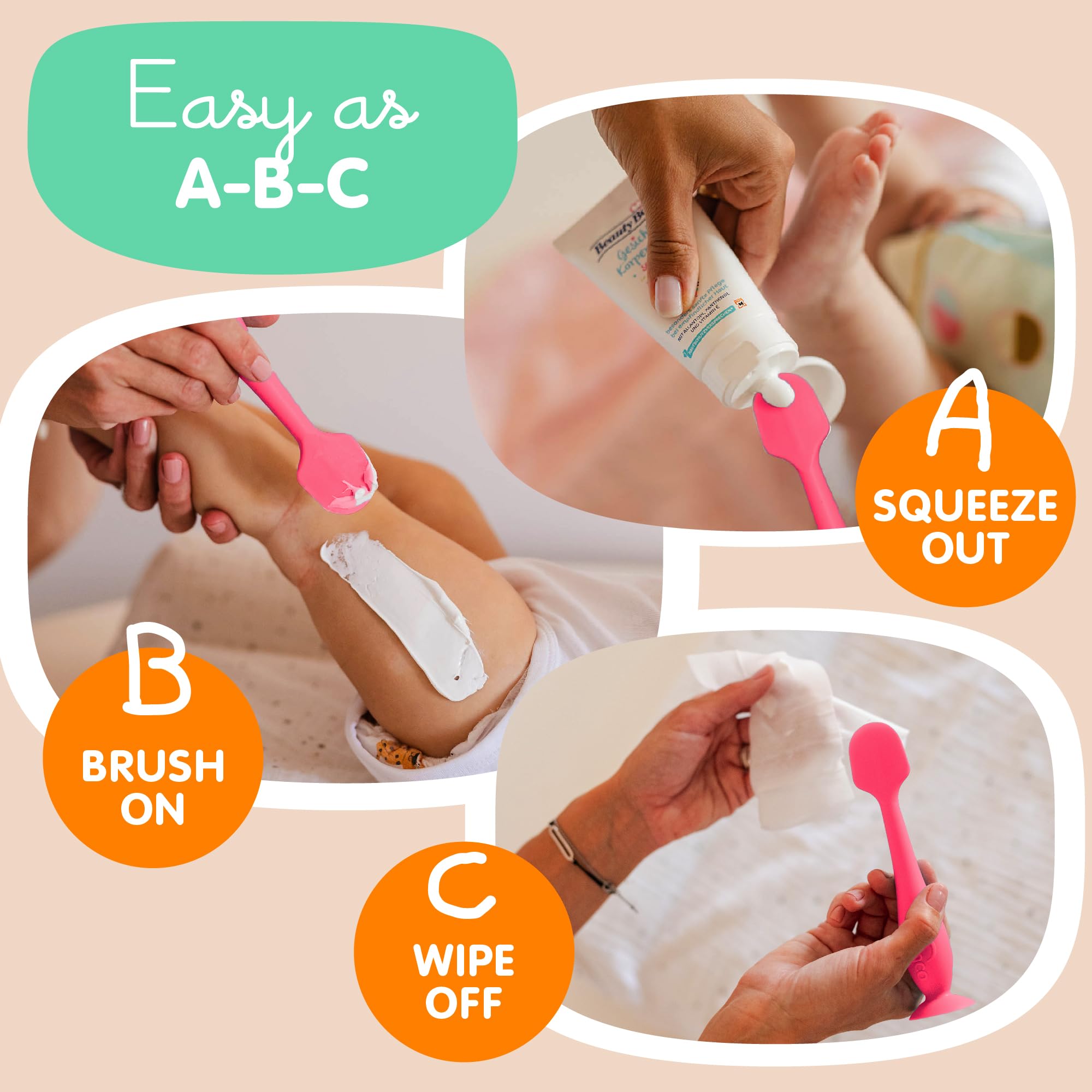 Bumco Baby Bum Brush + Mini Diaper Cream Spatula with Case - BPA-Free Butt Spatula Baby, Soft Diaper Spatula, Baby Diaper Cream Applicator, Mom-Invented Diaper Bag Essentials, Butt Spatula