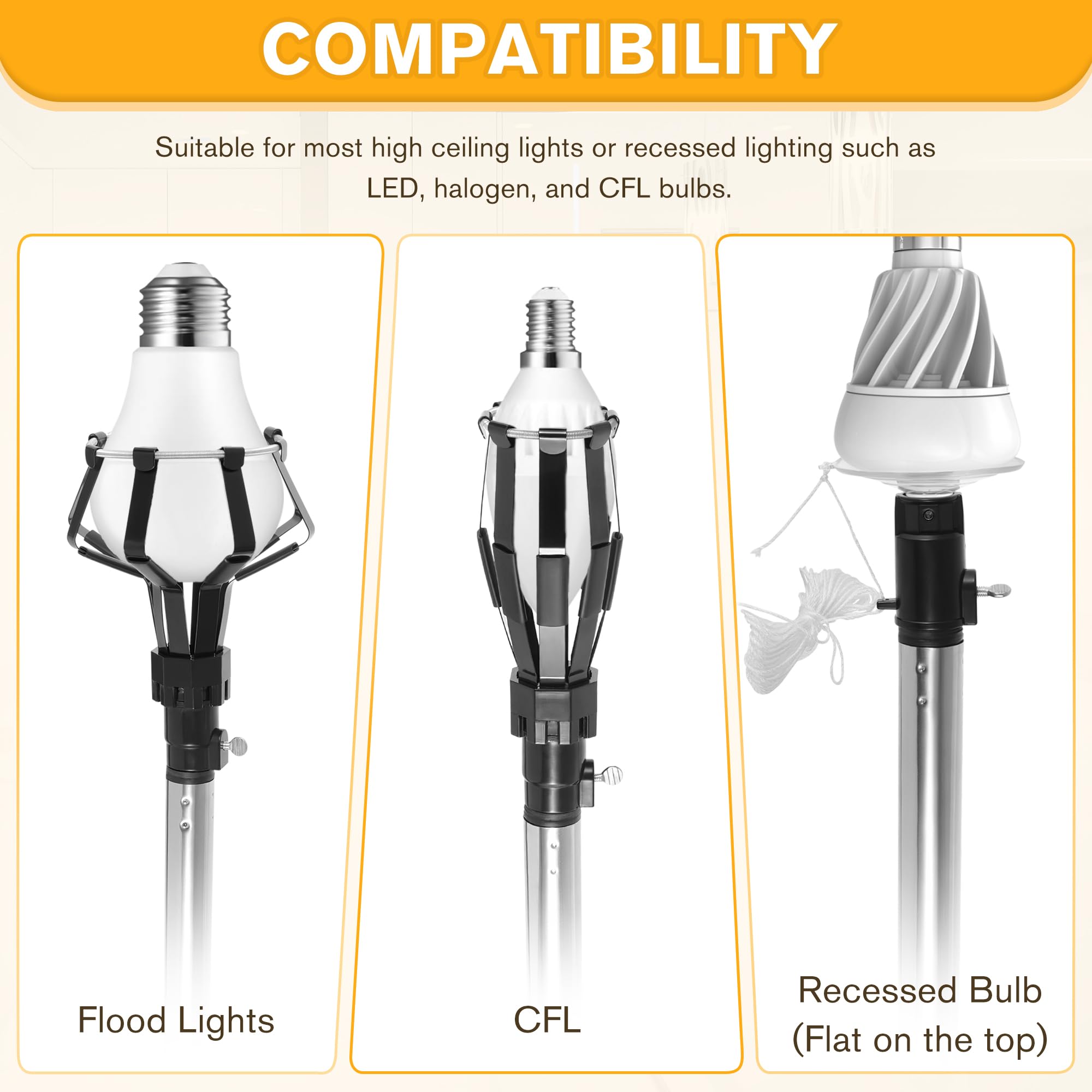 Zylany Light Bulb Changer, High Ceilings and Recessed Light Bulb Changer, Adjustable 3-12.7 Feet Light Bulb Changer for Track Lighting, Compact Fluorescent Lamps (CFL) and Flood Lights