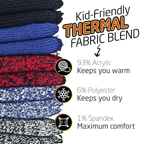 HOT FEET Toddler Warm Socks β 5/6 Pack Thermal Crew Winter Socks for Toddlers, Thick Insulated Snow Socks for Kids, 2 Solid Non-gripped / 3 Marled Gripped (2)