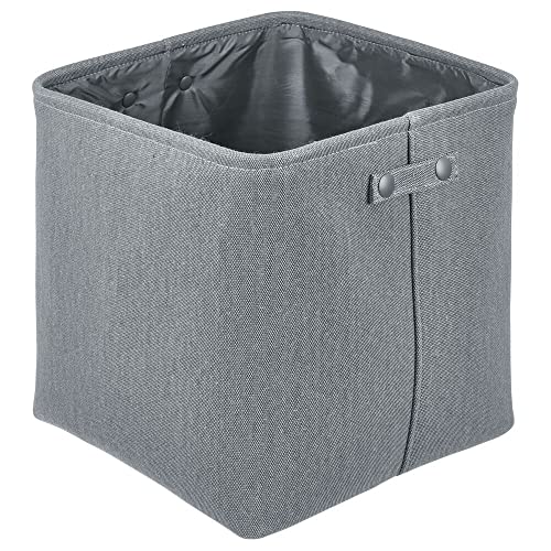 mDesign Soft Cotton Fabric Bathroom Storage Bin with Handles - Organizer for Towels, Toilet Paper Rolls - for Closets, Cabinets, Shelves - Textured Weave, 2 Pack - Charcoal Gray