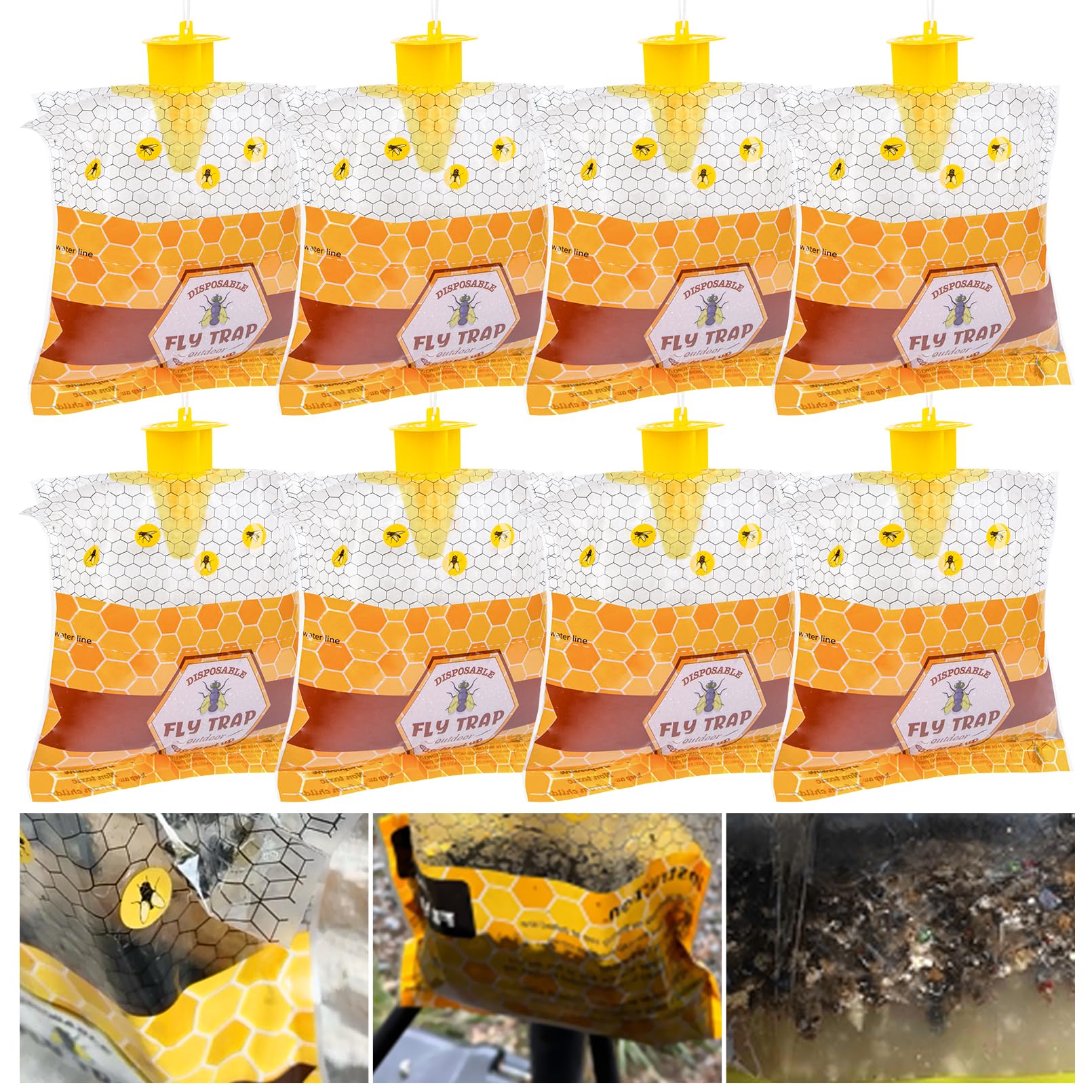 8 Disposable Fly Bag, Fly Traps Outdoor Hanging, Ranch Stable Horse Fly Trap Hunter Bait Control for Barn, Farm, Mosquito Bug Catcher and Flying Insect Trap Killer Repellent