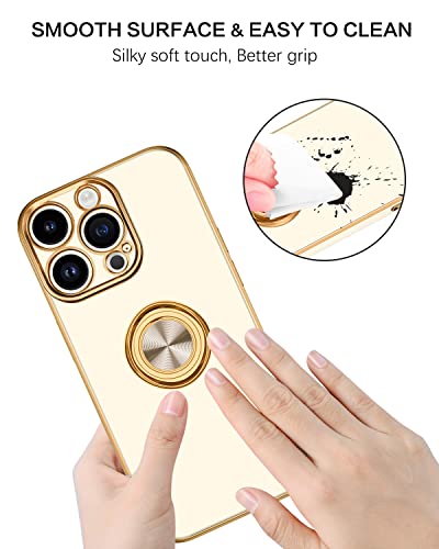 BENTOBEN iPhone 14 Pro Max Case, Slim Lightweight 360° Ring Holder Kickstand Support Car Mount Shockproof Women Men Non-Slip Protective Case for iPhone 14 Pro Max 6.7", White