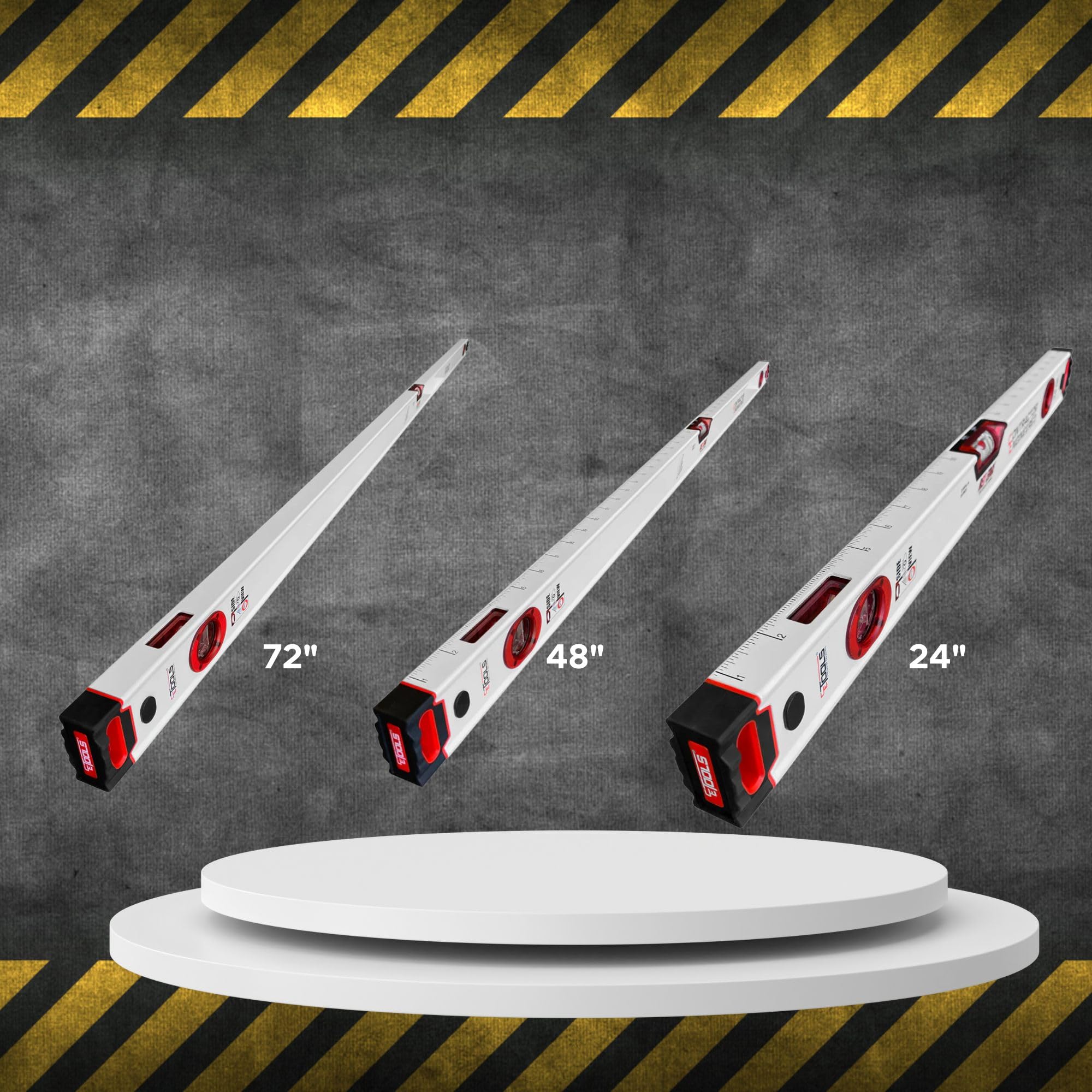 CE Tools Contractor Engineered Red Edge Construction Levels 24, 48, 72 Inch Set, Shock-Proof Vial, Milled Bottom, Robust End Caps