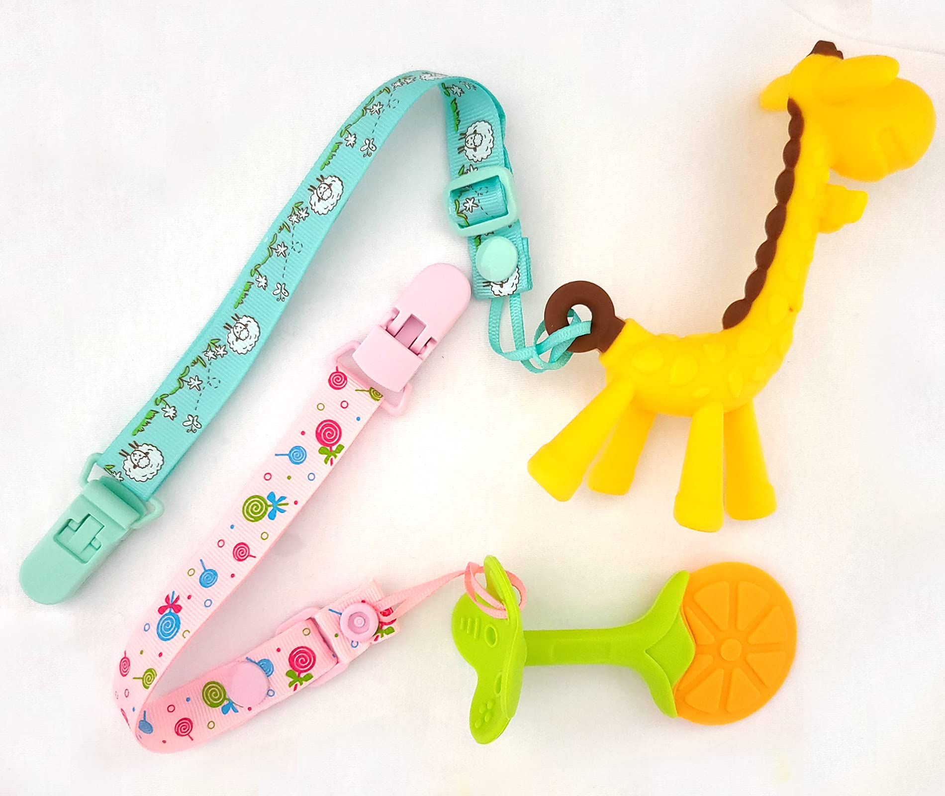 Baby Teething Toys, Alled Teethers for Newborn Infants Girls Boys, Teething Toy Silicone Freezer Safe,Freezable Teether with Baby Fruit Feeders/Hollow Teething Tubes/Holder Strap Clip/Storage Case