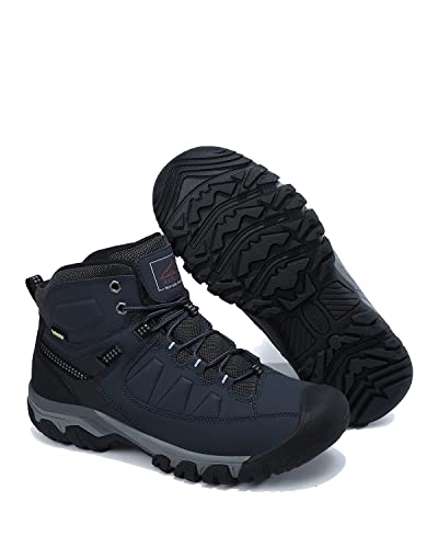ASTERO Men Hiking Boot Warm Ankle Booties Non-slip Winter Shoes Snow Footwear for Male Climbing Trekking(Blue, Size 8.5)