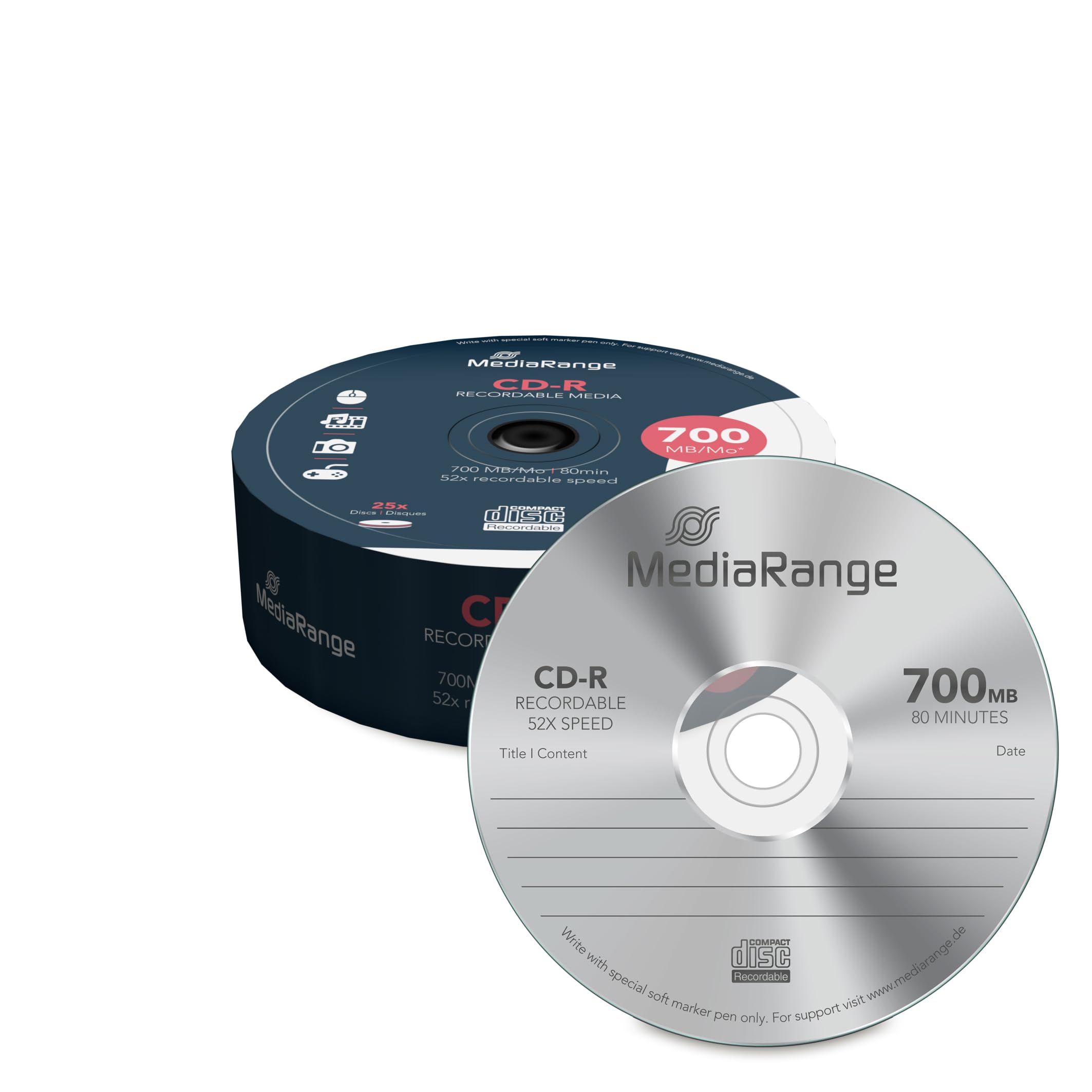 MediaRange MR201 CDR80 700MB 52x (25) Cake Box UV-Resistant