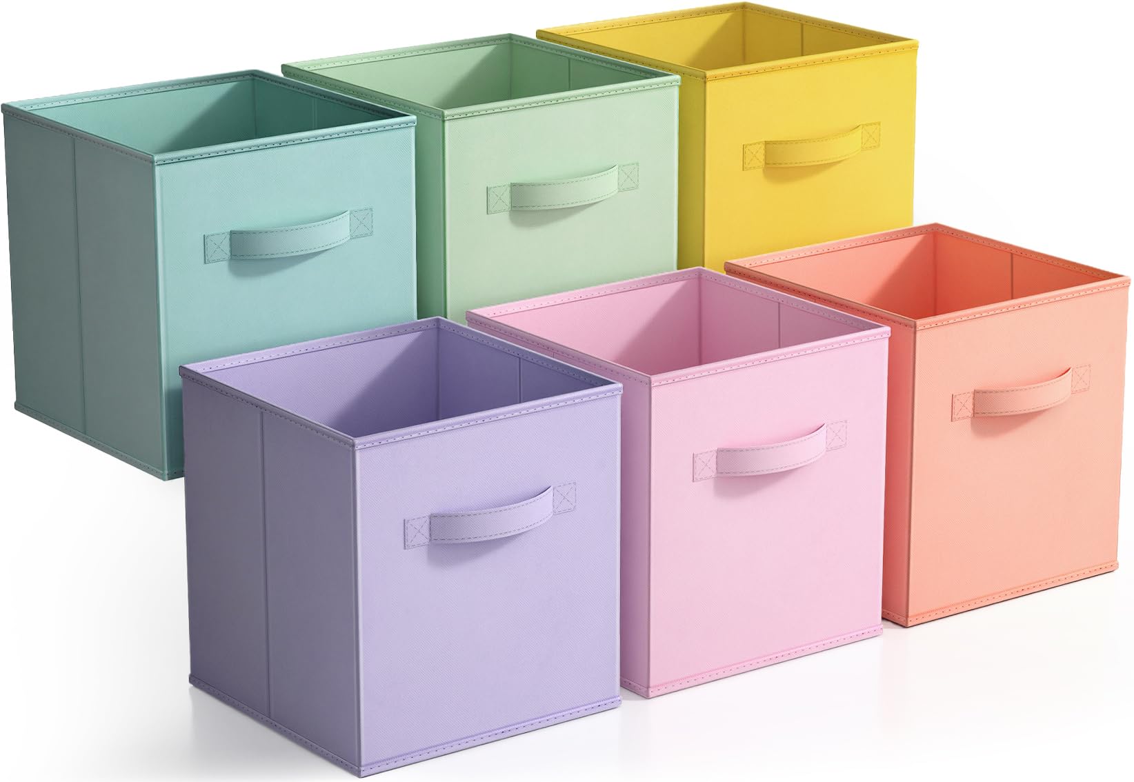 Sorbus 11 Inch Cube Storage Bins Bundle - Set of 6 Pastel Rainbow Bins & Set of 6 Navy, Red, and Yellow Bins (12 Storage Bins Total)