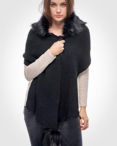 Futrzane Faux Fur Hooded Scarf for Women - Versatile Knitted Cowl for Winter (Black - Black Raccoon)