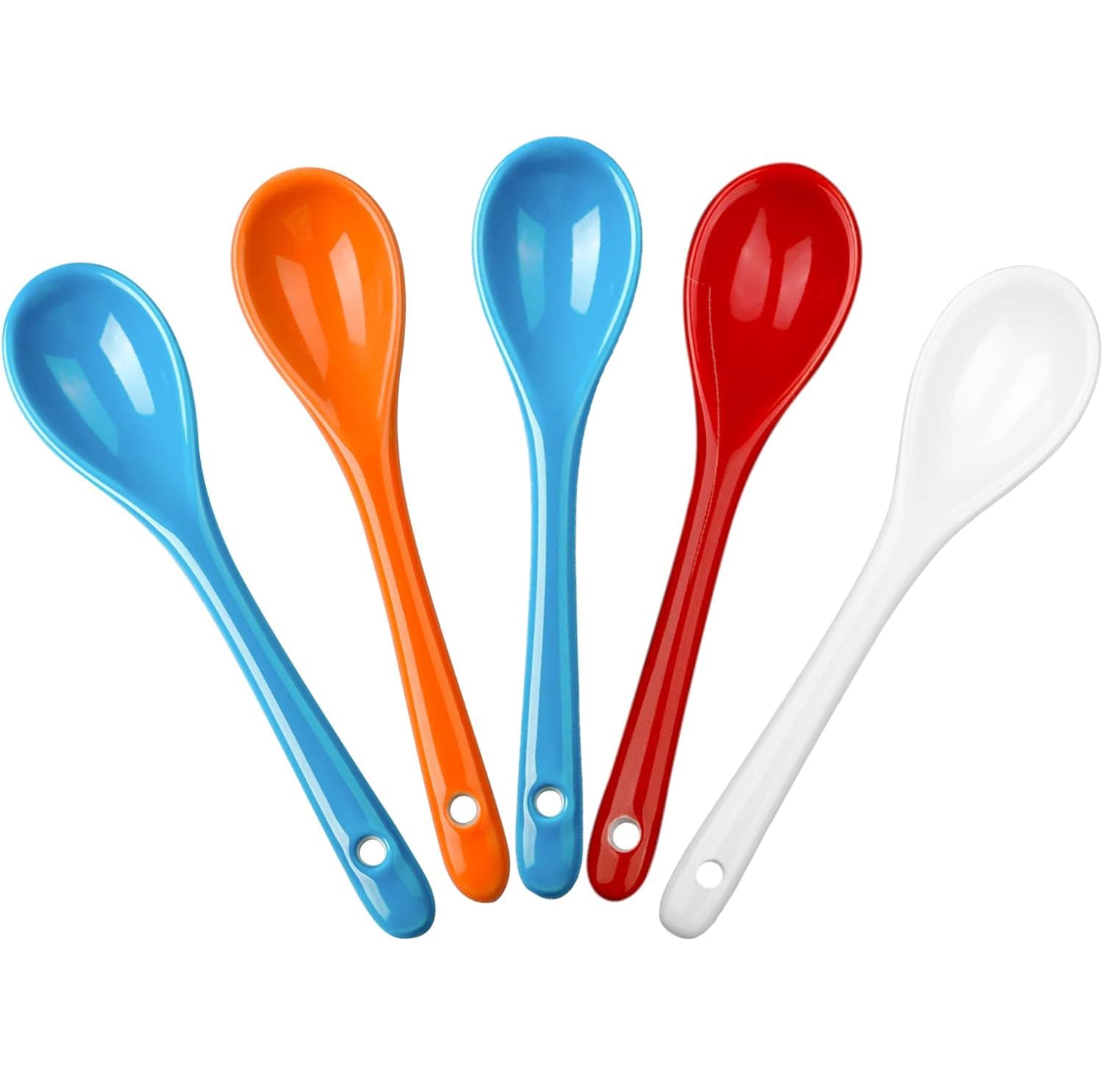 AKOAK 5 "Ceramic Egg Spoon, Ceramic Soup Spoons Porcelain Spoons for Coffee, Tea, Yogurt, Ice Cream, Appetizer and Dessert Spoons, Set of 8 Pcs
