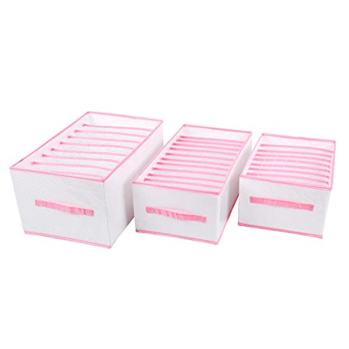bella4home - 3Pcs Foldable Closet Organizers and Clothes Storage Bins Washable Divided Fabric for Drawer Organizer of Jeans, T-shirts, Underwear, Socks Linen Organizer, Pink