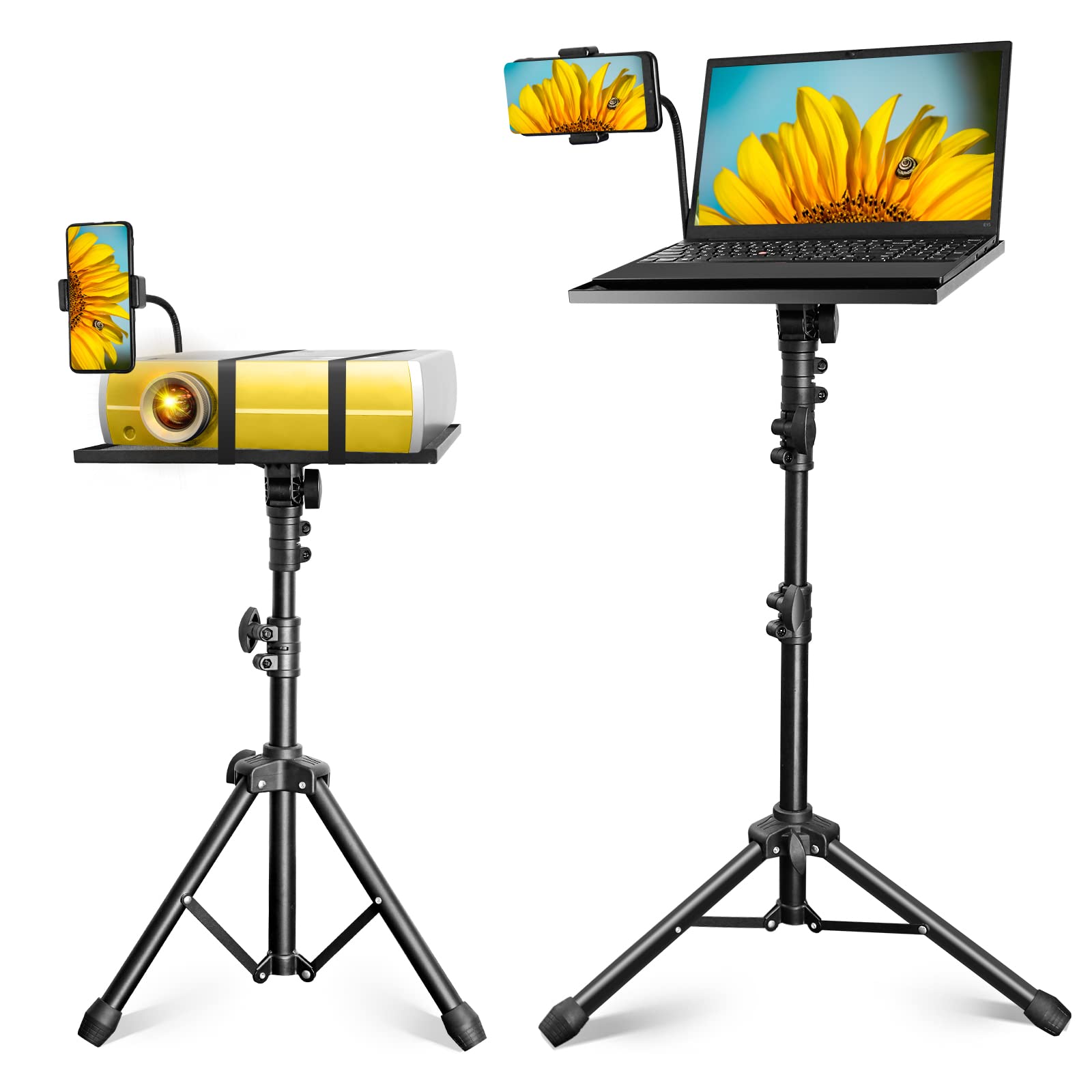 ALINBIN Projector Stand Tripod with Adjust Height from 26IN to 57IN, Laptop Tripod Stand with Phone Holder, Projector Table Stand for Office, Home, Studio or DJ