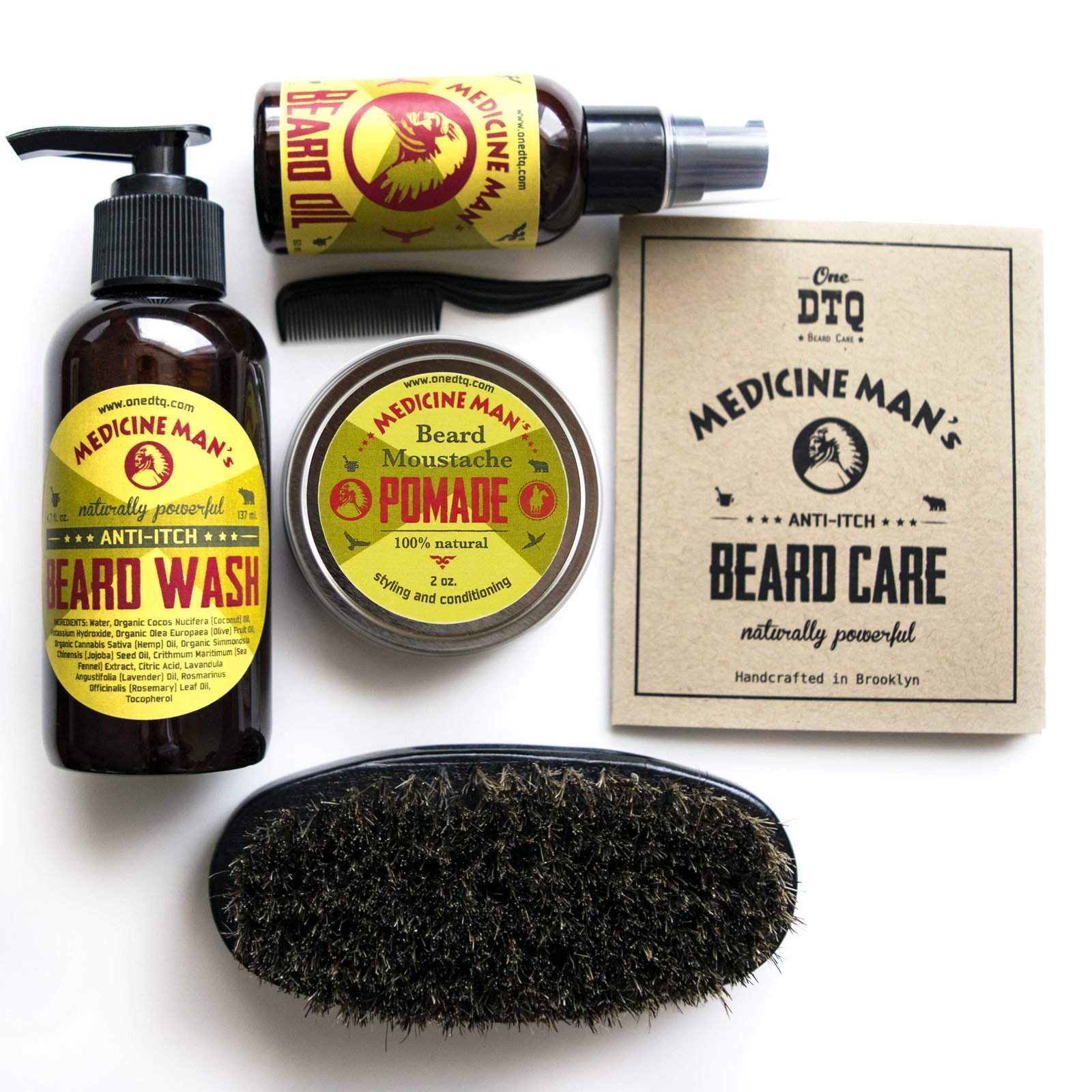 Medicine Man’s Anti-Itch Beard & Mustache Kit - Beard Itch Wash, Oil, Balm, Brush - Beard Treatment Products in Premium Gift Box