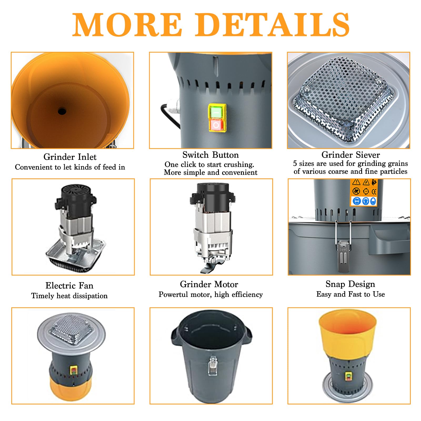 Eachbid 25L Grain Mill Grinder, 1300W Electric Grain Grinder Mill, Detachable 6.6 Gal Bucket & Hopper, with 5 Grinder Sieves+1Wrench, Feed Mill Dry Cereals, Corn Grinder, Wheat Grinder, Molino de Maiz