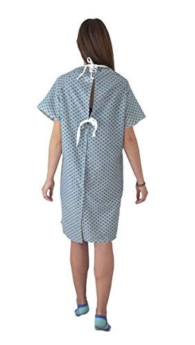 Elaine Karen Deluxe 3 Pack Cotton Blend Hospital Patient Gown - Back Tie, 41" Long & 52" Wide, Easy Care, Soft & Comfortable Gowns – One Size Fits All Blue