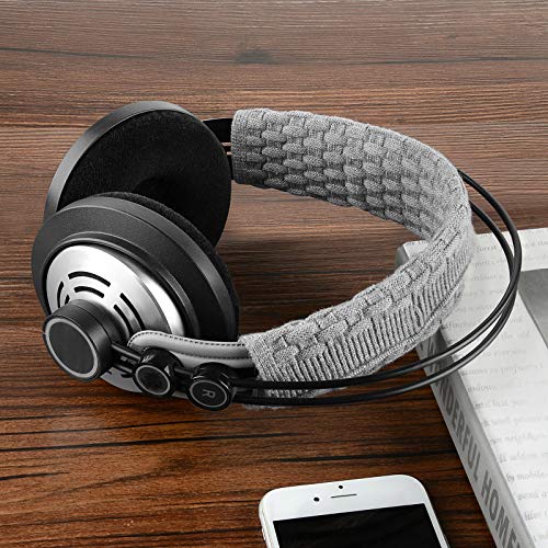 Geekria Knit Fabric Headband Pad Compatible with Logitech, Turtle Beach, Panasonic, AKG, Sennheiser, Sony Headphones, Head Cushion Pad Protector, Replacement Repair Part, Sweat Cover (Grey)