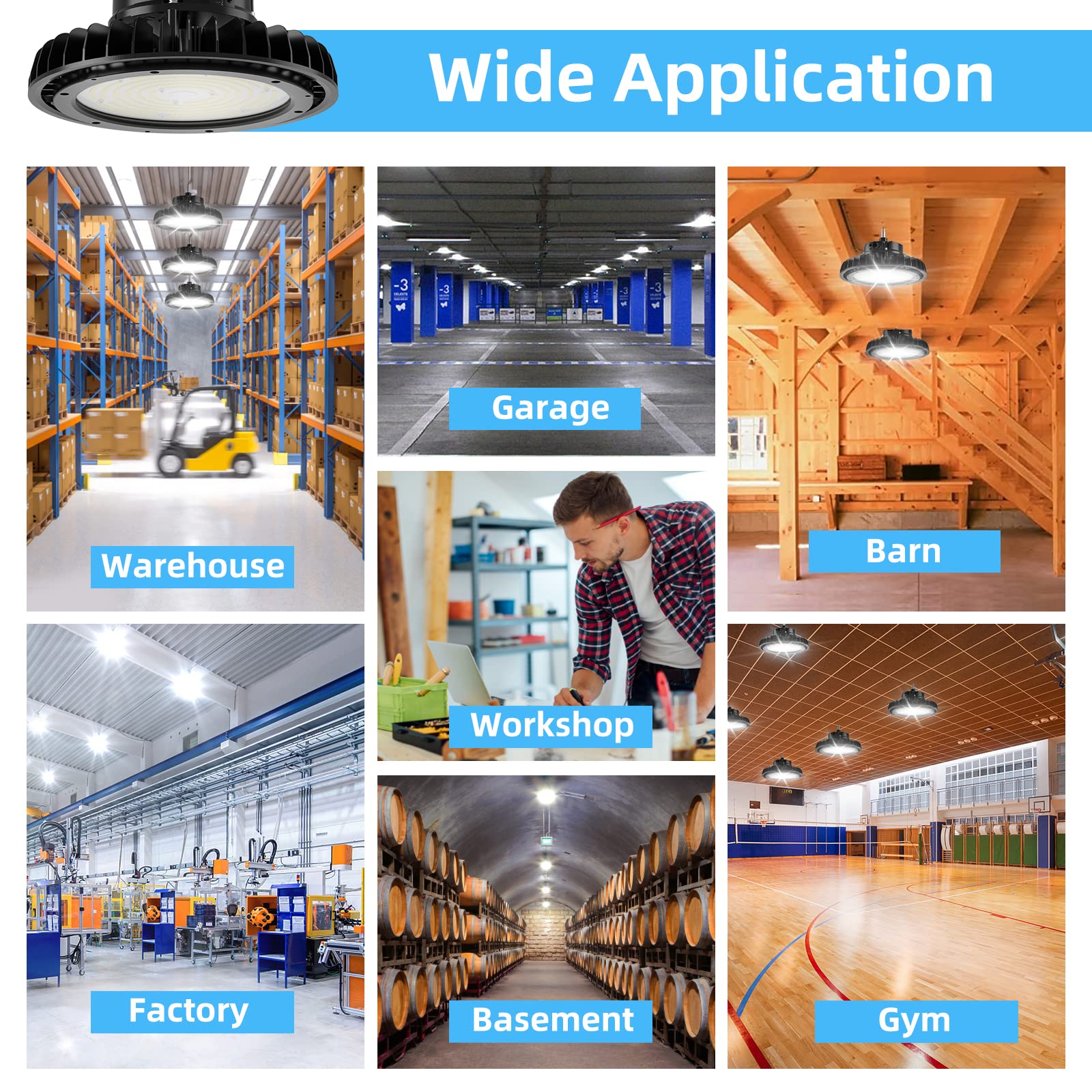 ABODONG LED High Bay Light 200W 26,000LM UFO High Bay LED Shop Lights 1-10V Dimmable 5000K 4'Cable with US Plug DLC Complied [800W MH/HPS Equiv.] 7 Yr Warranty