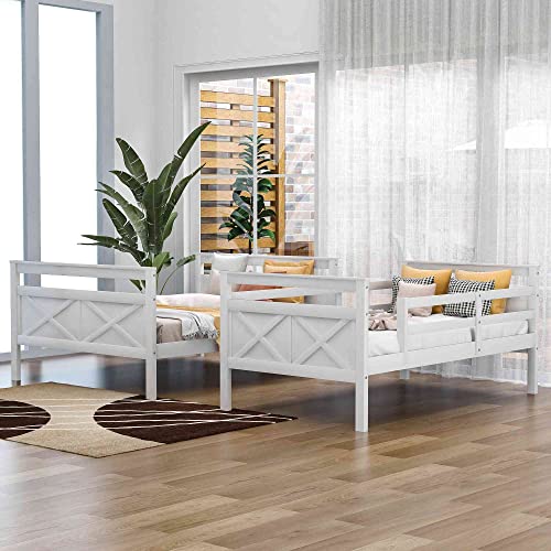 Cotoala Twin Over Full Solid Wood Bunk Bed with Ladder, Safety Guardrail, No Box Spring Need, Perfect for Bedroom Kids, Adults