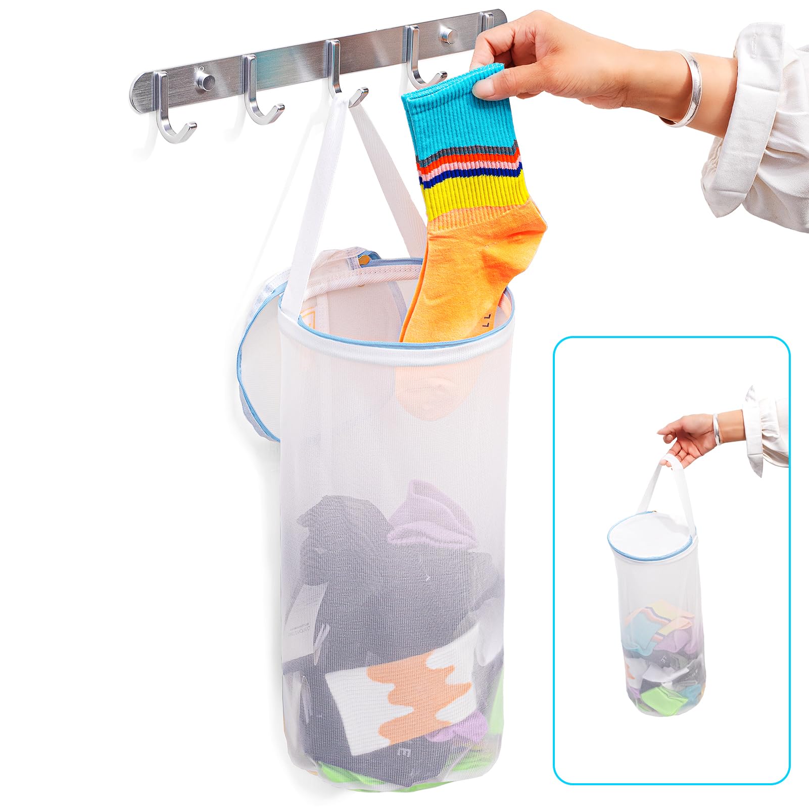 MIFNRO Large Capacity Sock Laundry Bag With Wire Construction Opening Use YKK Zipper Tote Bag Bathroom Hanging Suitable For Underwear, Socks Fine Mesh Laundry Bag 1 Black