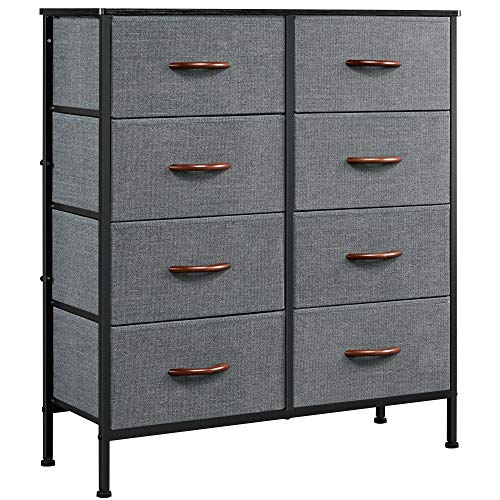 Topeakmart 8 Drawers Organizer - Furniture Tall Storage Tower Unit for Hallway, Living Room, Nursery - Sturdy Metal Frame, Easy Pull Handle Fabric Bins, Dark Gray