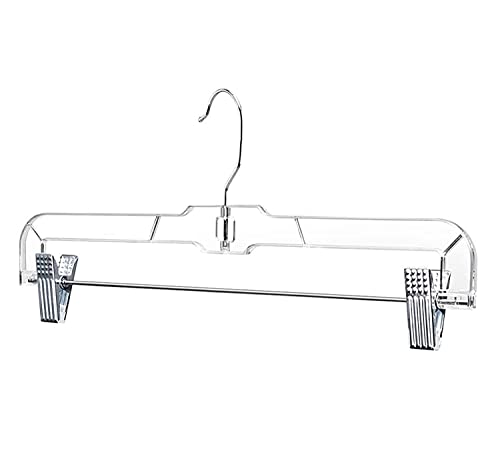 DEILSY Skirt Hangers Pants Hangers with Clips Clip Hangers Shorts Hangers Clear Plastic Clothes Hangers with 2-Adjustable Clip Non-Slip Clothes Hangers Clip Hangers Perfect for Pant, Pack of 12
