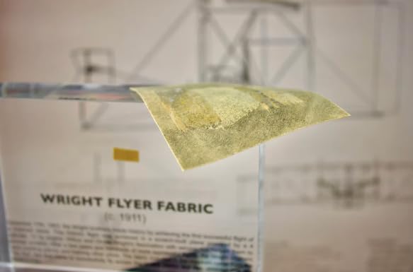 Authentic Wright Flyer Fabric Artifact Display, Encased in Lucite Acrylic, 3x4x1 Inches, Handmade in The USA, Aviation History Collectible, for Display or Education Purposes,
