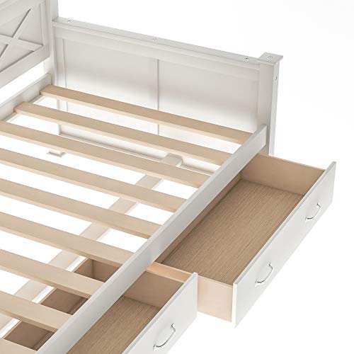 Bellemave Twin Daybed Frame with Storage Drawers,Wood Platform Beds Captain Sofa Bed for Kids,Bedroom,Living Room(Cream White)