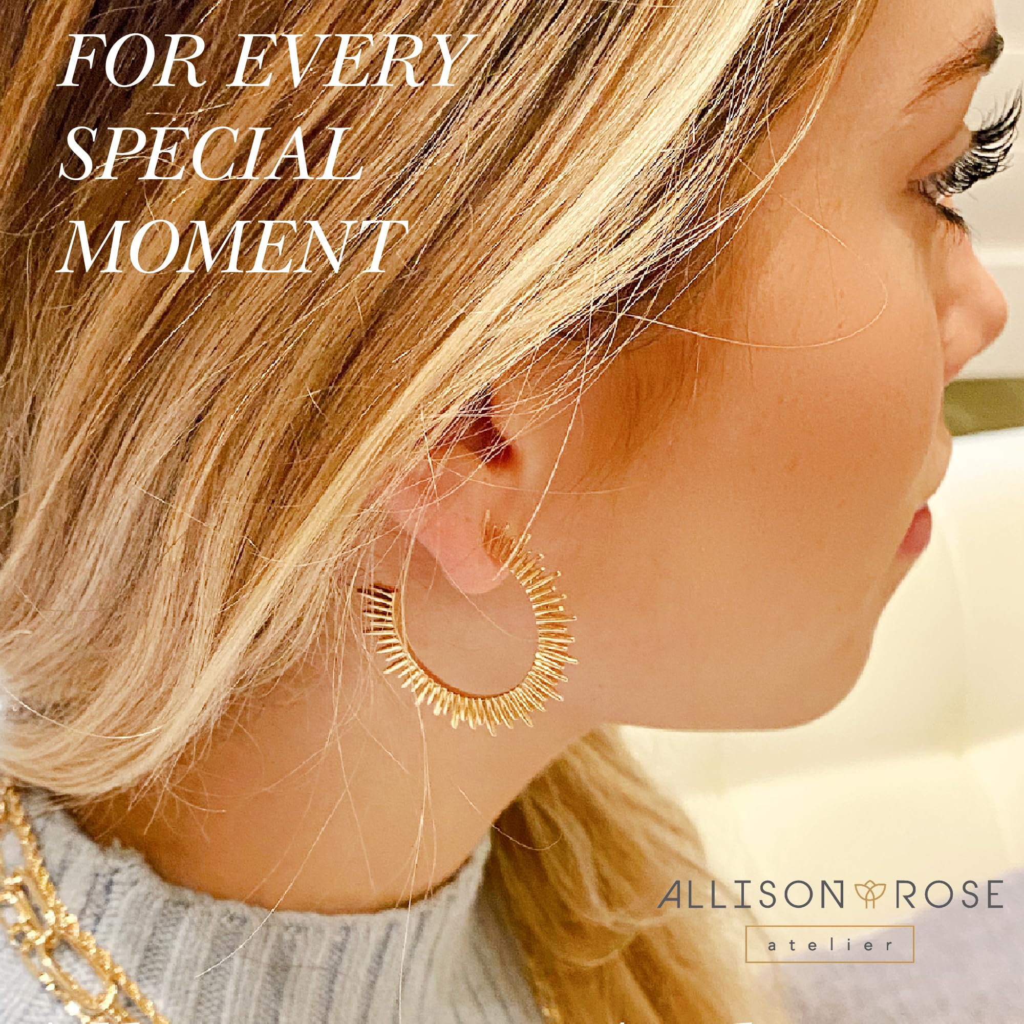 ALLISON ROSE ATELIER – Women’s Spike Earrings – 16k Gold Plated Open C Sun Hoop Earrings – Cool Earrings – Spike Hoops – Gold Boho Statement Earrings