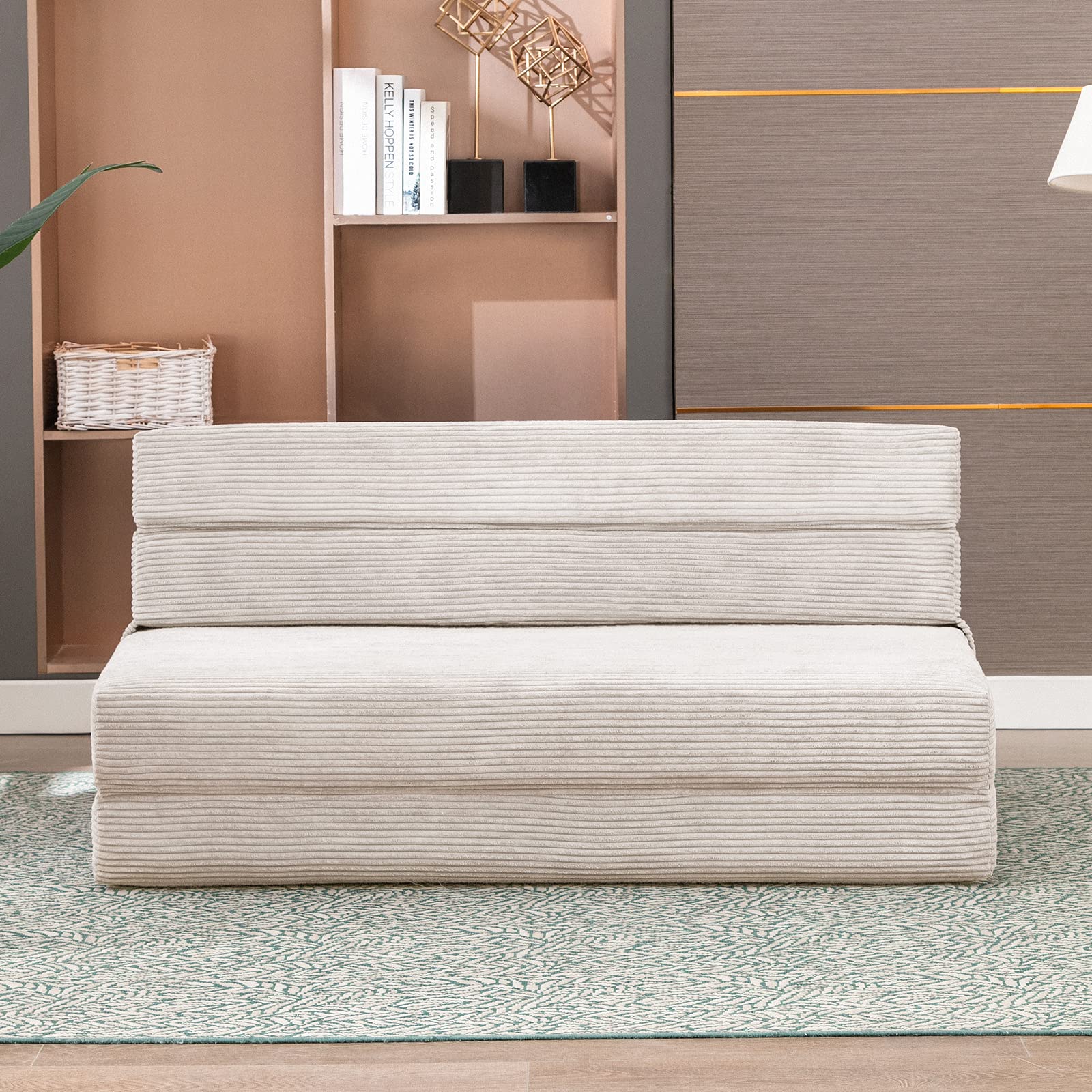 Mixoy Folding Sofa Mattress, Tri Fold Sofa Chair Bed 6.3β,Upholstered Guest Chaise,Floor Couch Sleeper,Folding Futon Sofa Bed Lounge Chaise for Guests,Living Room and Bedroom(Full Size,Beige) 1