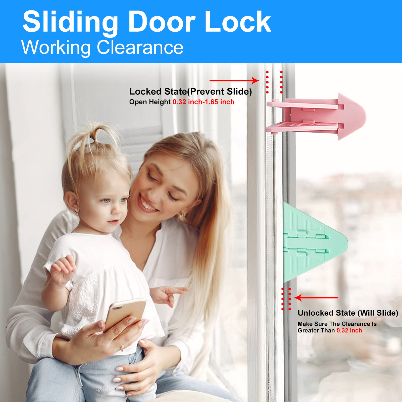 8 Packs Window Locks Security,Sliding Door Child Lock, Window Stoppers for Vertical & Horizontal Sliding Windows, Window Locks Child Proof Patio Closet Doors No Drilling Tools Needed