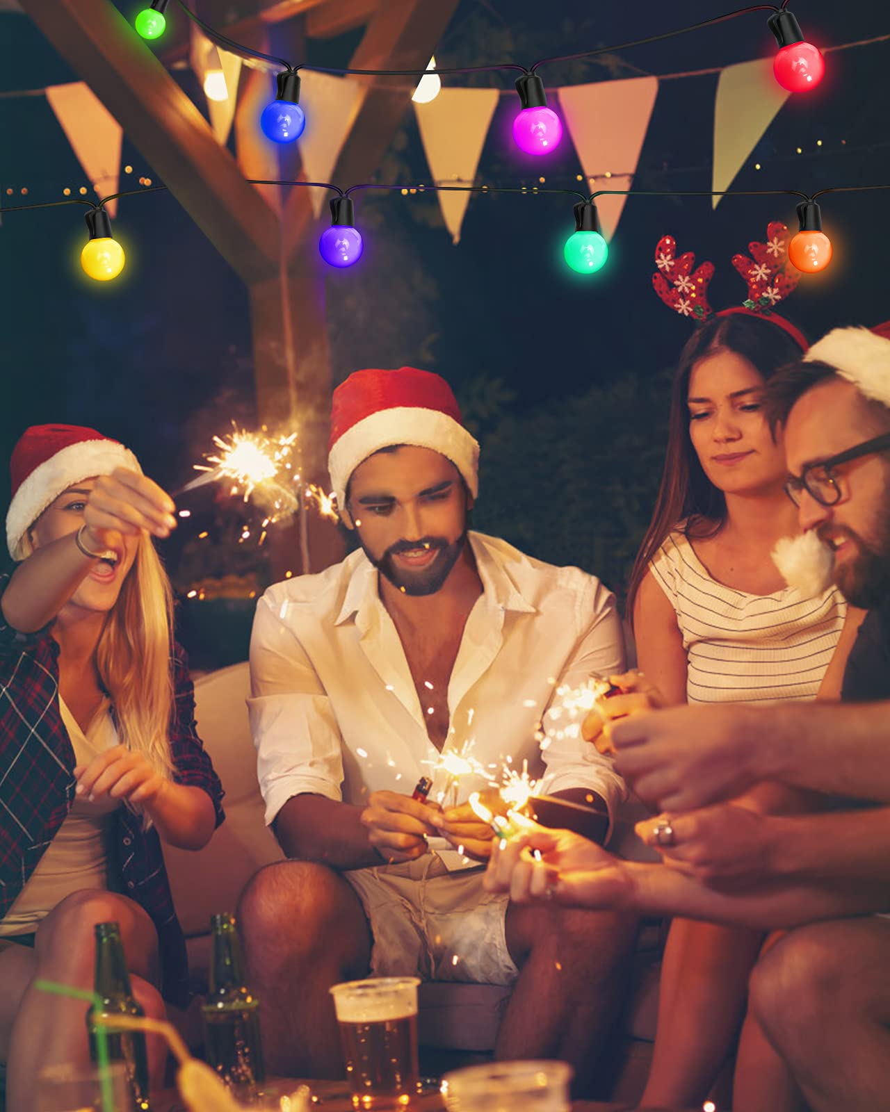 ASAHOM Smart LED Outdoor String Lights, 50ft G40 RGB Globe Patio Lights, 25 Shatterproof Multi-Color LED Bulbs, Voice & WiFi APP Control, Waterproof Connectable Hanging Lights for Garden Party Decor