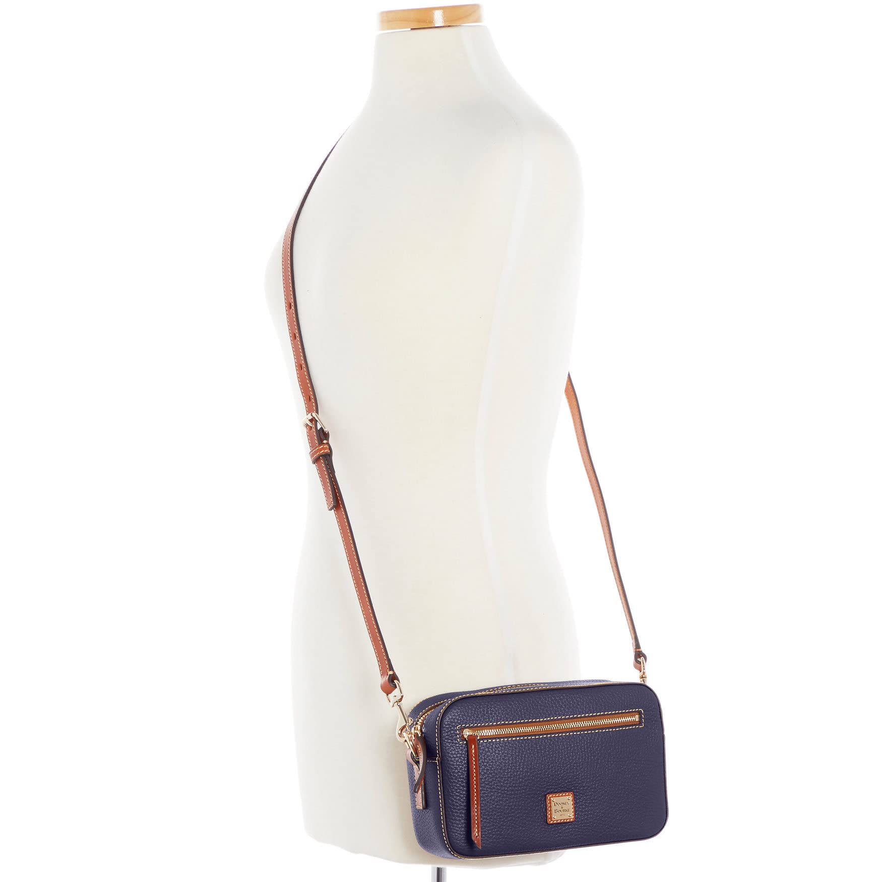Dooney & Bourke Women's Camera Zip Crossbody in Pebble Grain Leather, Small Handbag with Adjustable Shoulder Strap, Midnight