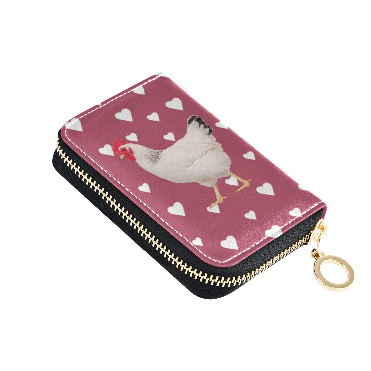 Slim Minimalist Soft Leather Mini Case Holder Organizer Wallet for Women Men Graceful Walking Chicken