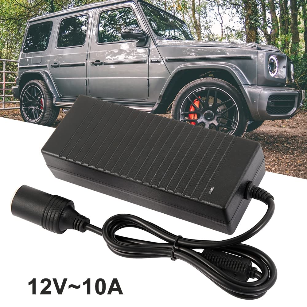 AC 100-240 Adapter to DC 12V 10A 120W Adapter Converter Car Cigarette Lighter Socket Volt Inverter Charger Power Supply Cord for Vacuum RV Cooler Seat Cushion Massage.