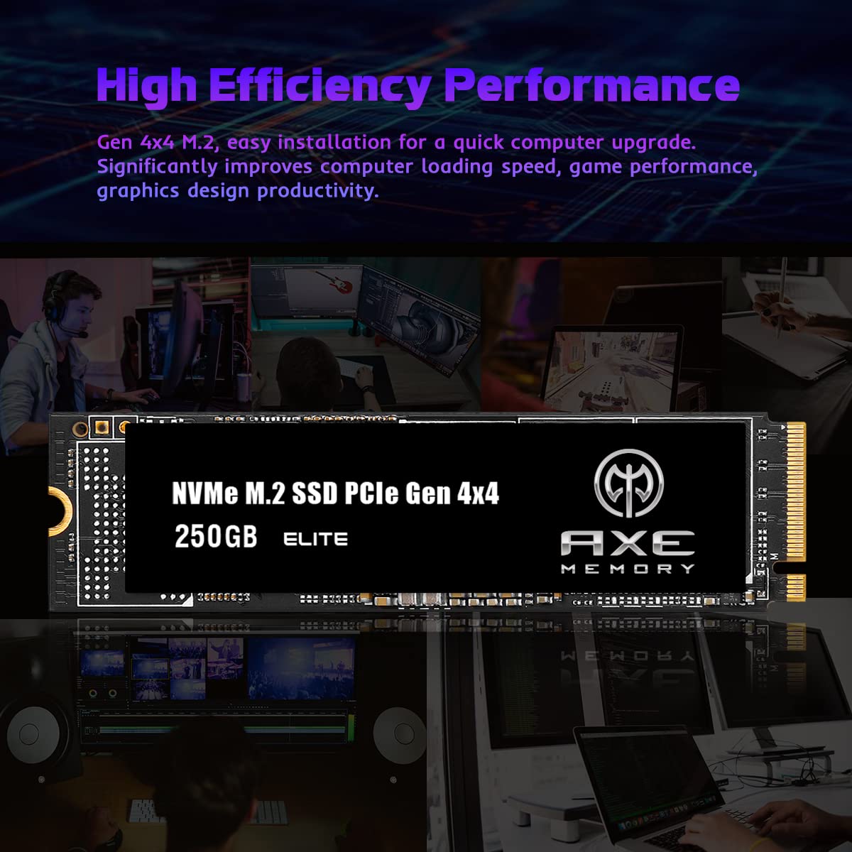 AXE MEMORY Elite Internal SSD 250GB Gen4 PCIe NVMe M.2 2280 Solid State Drive - Read Up to 4450MB/s and Write Up to 1900MB/s