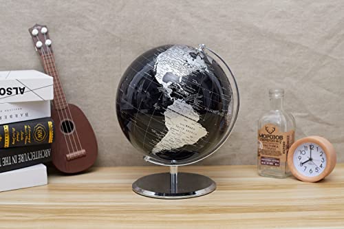 ANNOVA Metallic World Globe Black – Educational/Geographic/Modern Desktop Decoration - Stainless Steel Arc and Base/Earth World - Metallic Black - for School, Home, and Office (10-Inch)