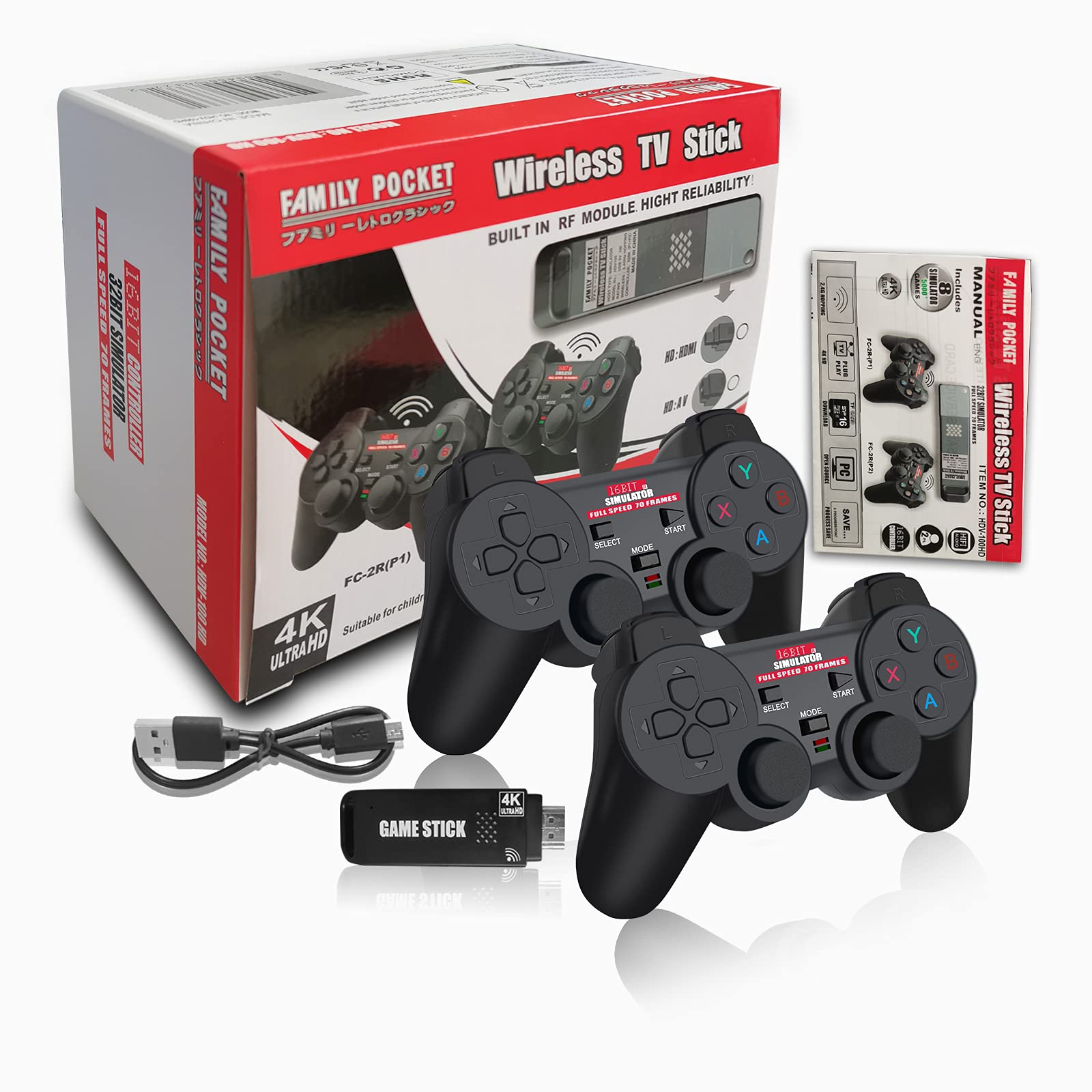 EASEGMER Retro Game Console Built-in 5,000 HDMI Video Games - 2.4G Wireless Video Handheld Games Controller with 32GB, 4K Game Stick Emulator Console Support 2 Players Games, Best Gift For Kids & Men