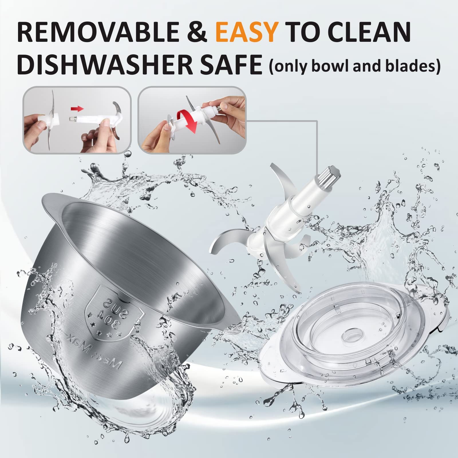 Food Processor Cordless Vegetable Chopper with 5 Cup Stainless Steel Bowl&6000mAh USB Rechargeable Battery, Electric Garlic Meat Choppers BPA-free Baby Food Processors Blender Mincer, 2 Speeds (White)