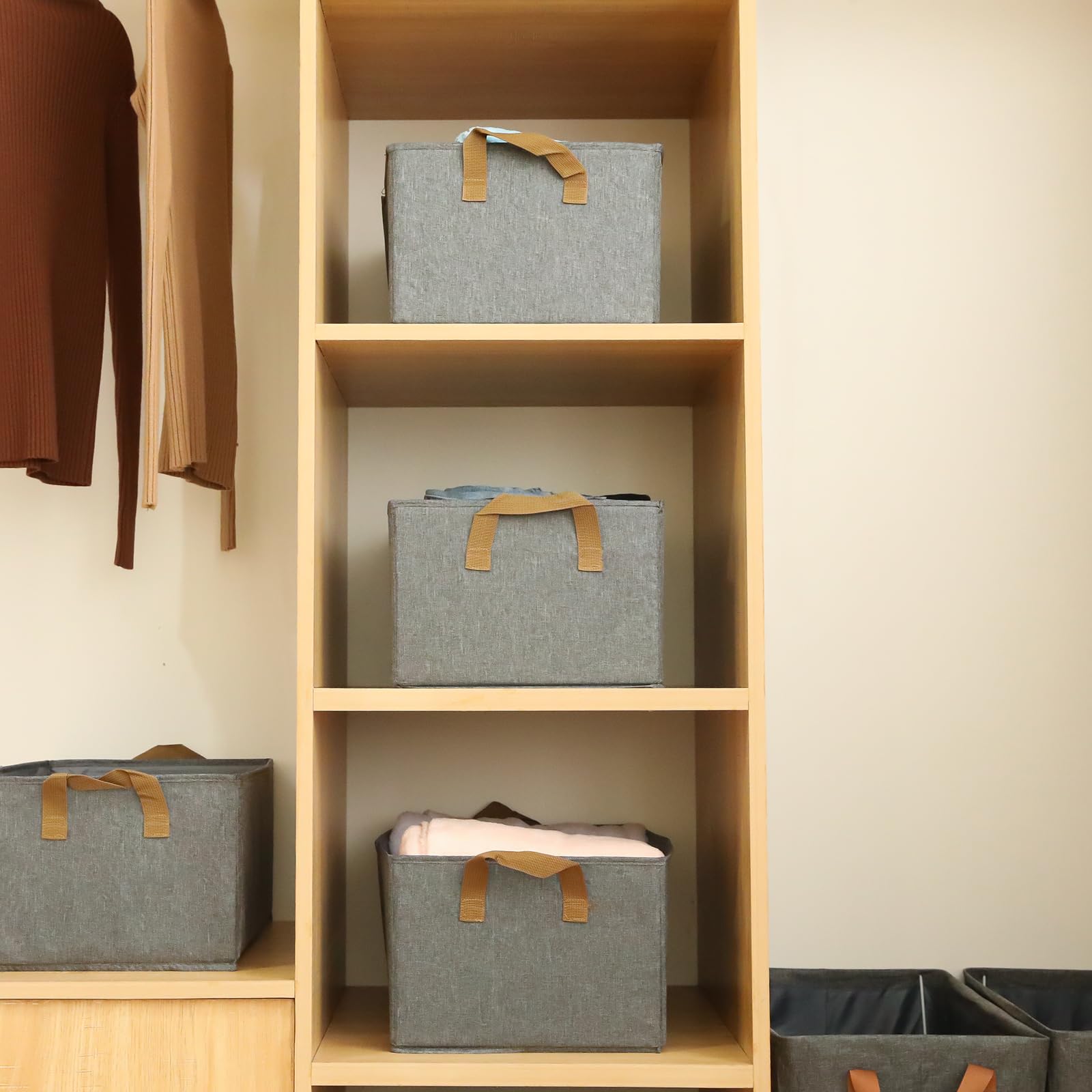 Lemiran Storage Cubes Baskets For Shelves,Fabric Storage Bins For Organizing Clothing, Sheets, Toys, Books,Large Sturdy Collapsible Storage Box With Handles,18.9×11×7.9in Closet Bins,Pack Of 3