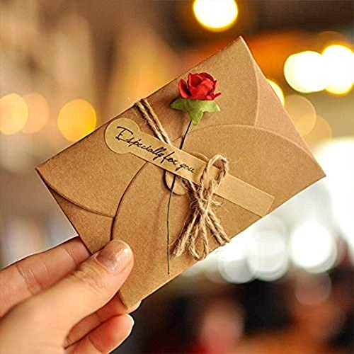 JOHOUSE Holiday Cards Dried Flowers Greeting Cards, 50PCS Handmade Vintage Kraft Blank Note Card Thank Notes, Mothers Day Cards Bulk, Happy Spring Cards