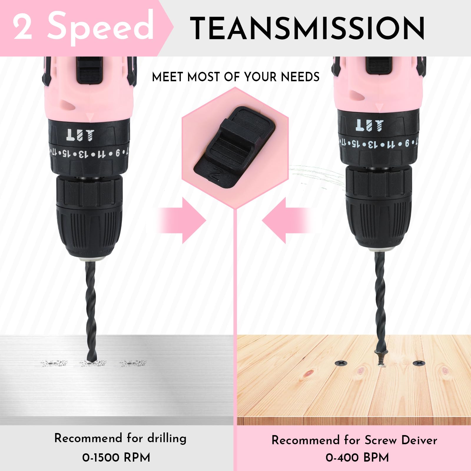 ALATIN Pink Cordless 21V Lithium-ion Drill Driver Set, 1 Battery, Charger and Storage Bag Included - Pink Ribbon