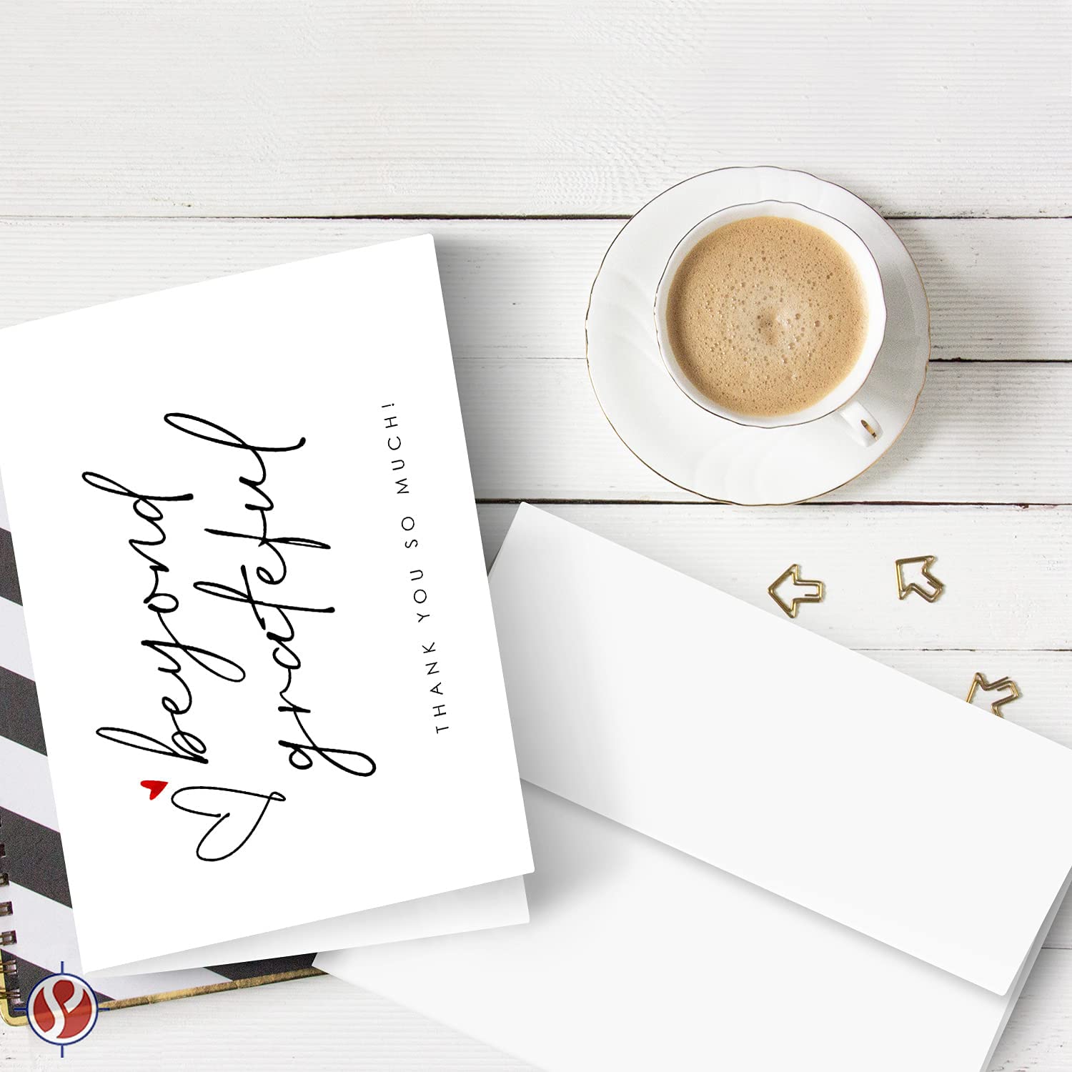 Beyond Grateful – Thank You So Very Much! w/Small Red Heart – Elegant Greeting Cards for Wedding, Christmas, Valentine’s, Bridal Shower, Anniversary – Blank Inside | 4.25 x 5.5” | 10 per Pack