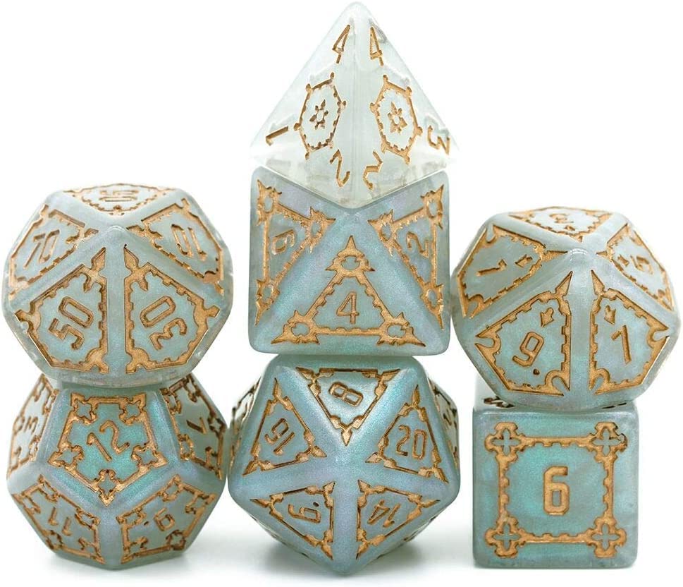 cusdie 7 Pcs 25mm Giant DND Dice with Dragon Eye Dice Bag, Polyhedral Dice Set, D&D Dice for Dungeons and Dragons Pathfinder RPG MTG (Gray Green)