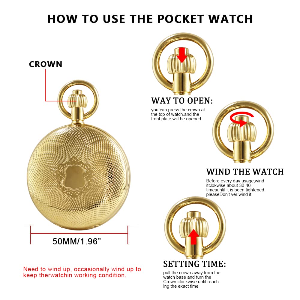 Alwesam Copper Mechanical Men's Pocket Watch Double Face Roman Numerals Hand Wind Pocket Watch with Chain&Box