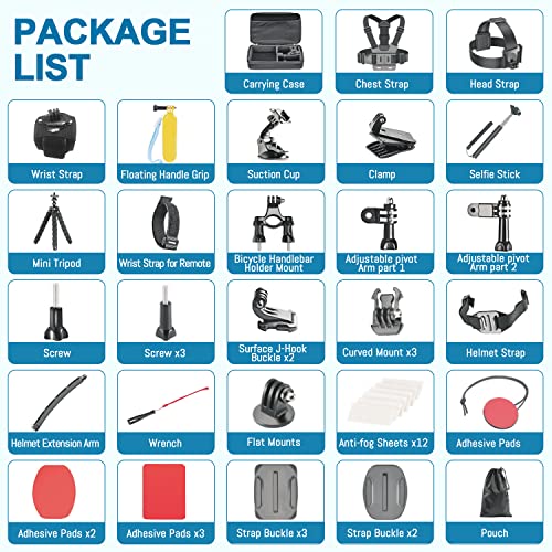 GAMSOD Action Camera Accessories Kit Compatible with Go Pro 11 10 9 8 7 6 5 4 Gopro Max Yi DJI Insta360 AKASO Campark XTU Camworld Sport Cameras (50 in 1)