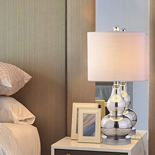 JONATHAN Y JYL1028C Anya 20.5" Mini Glass LED Table Lamp, Transitional, Glam, Midcentury, Modern, Elegant, Office, Living Room, Family Room, Dining Room, Bedroom, Hallway, Foyer, Silver