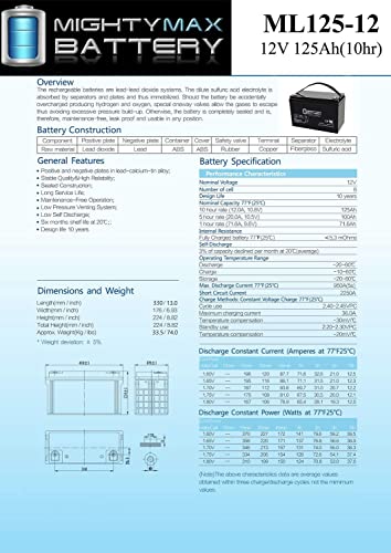 Mighty Max Battery ML125-12 - 12 Volt 125 AH, Internal Thread (INT) Terminal, Rechargeable SLA AGM Battery
