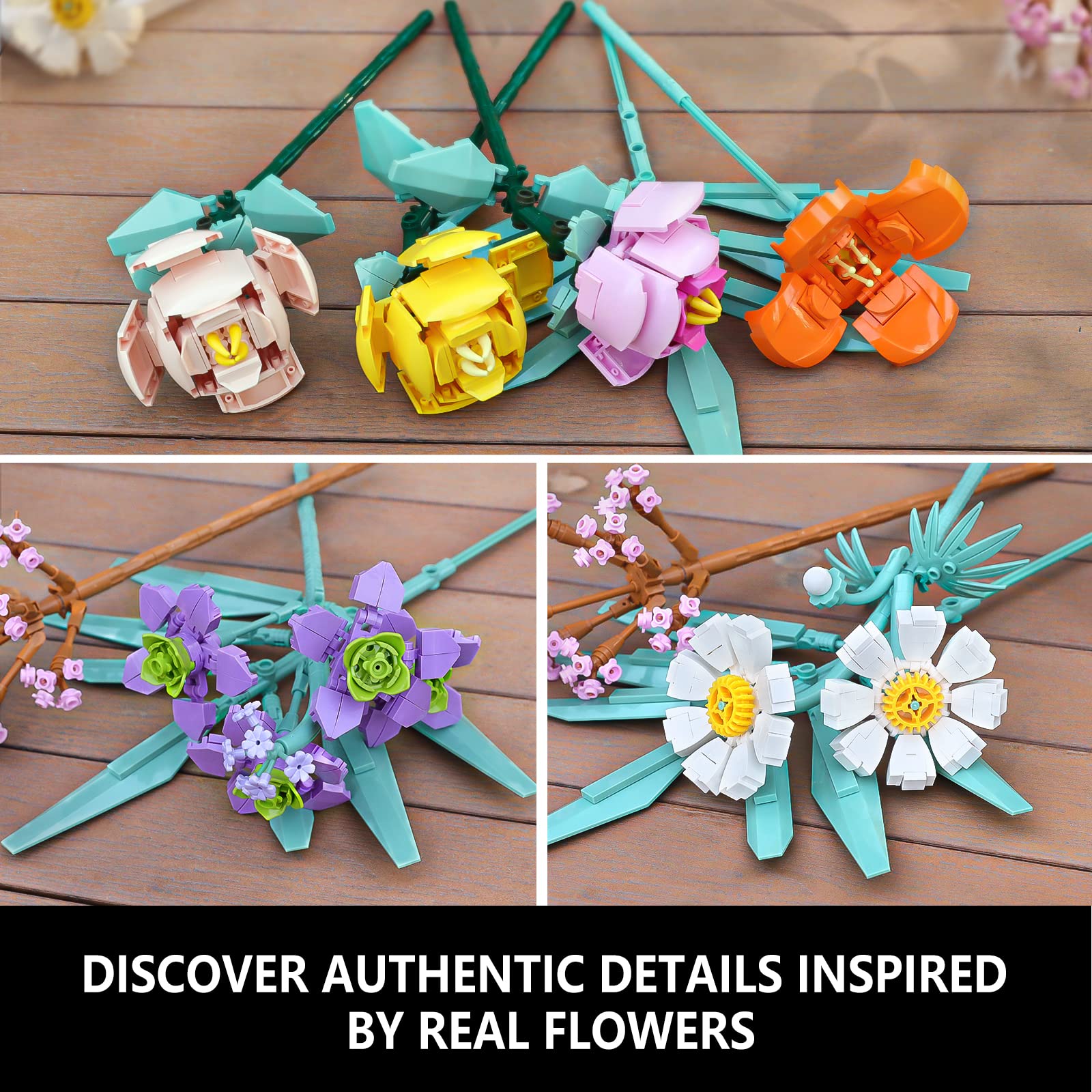 Allupal 10 Ideas Flowers Bouquet Building Set, Plant Display Decor Set for The Home or Office, Creative Gift for Adults and Age 14+ (901 Pieces)